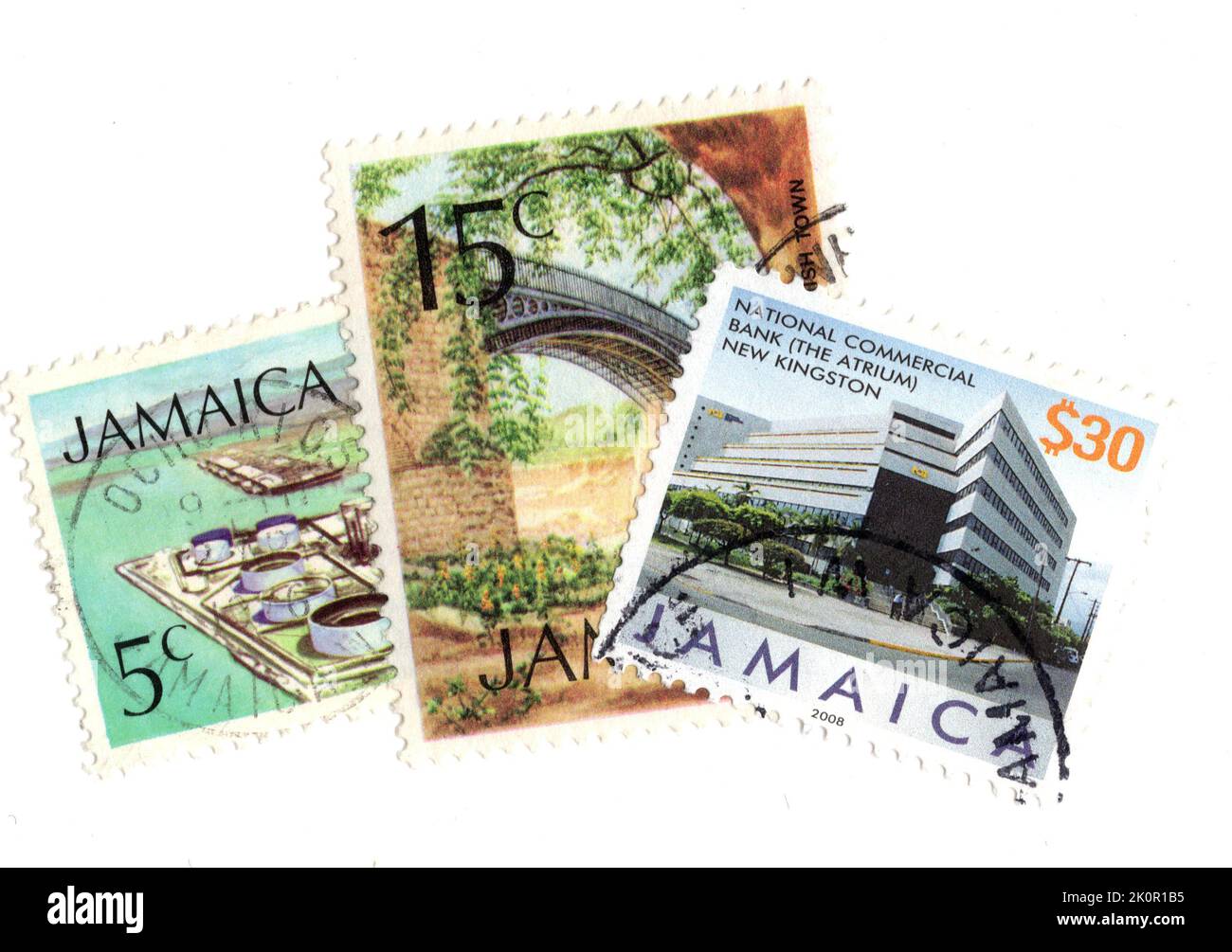 A montage of postage stamps from Jamaica on a white background Stock ...