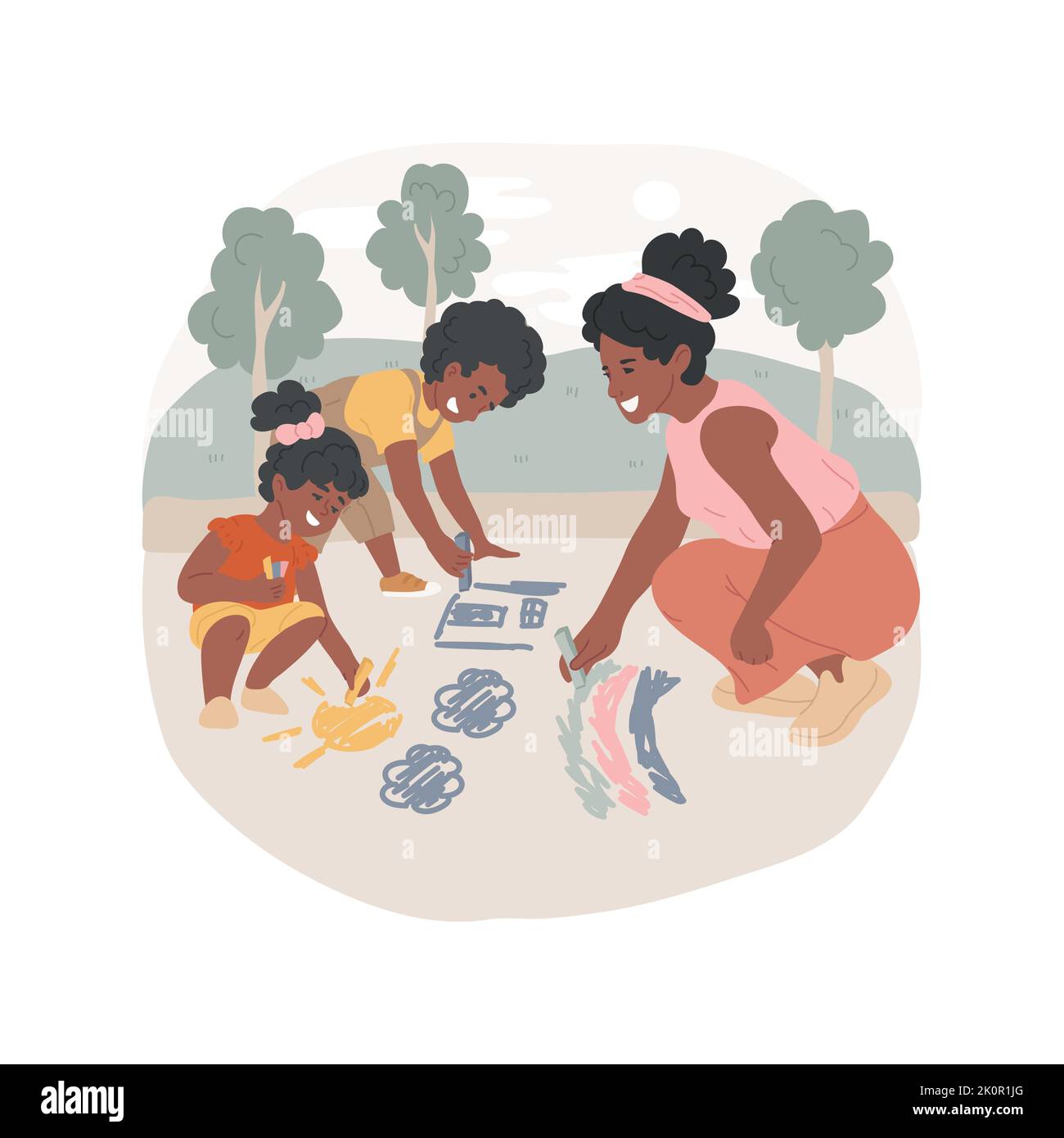 Chalk drawing on asphalt isolated cartoon vector illustration. Children ...