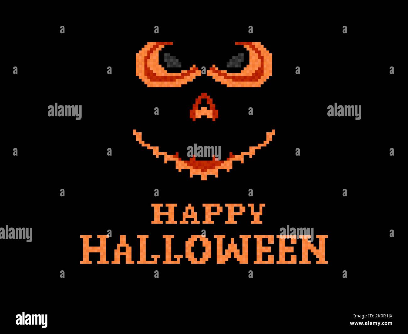 Happy Halloween scary pumpkin face pixel art style. Evil scary eyes ...