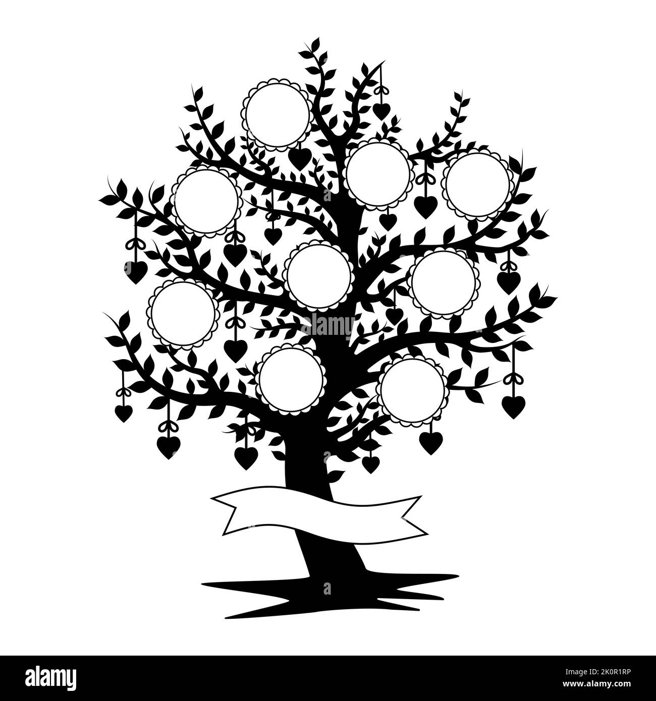 Family Tree template, Color isolated Vector illustration of kawaii ...