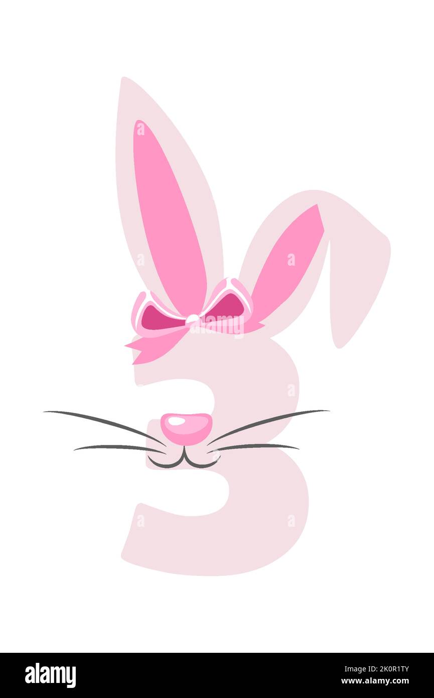Funny bunny number 3 for kids. Three digit in the form of a rabbit ...