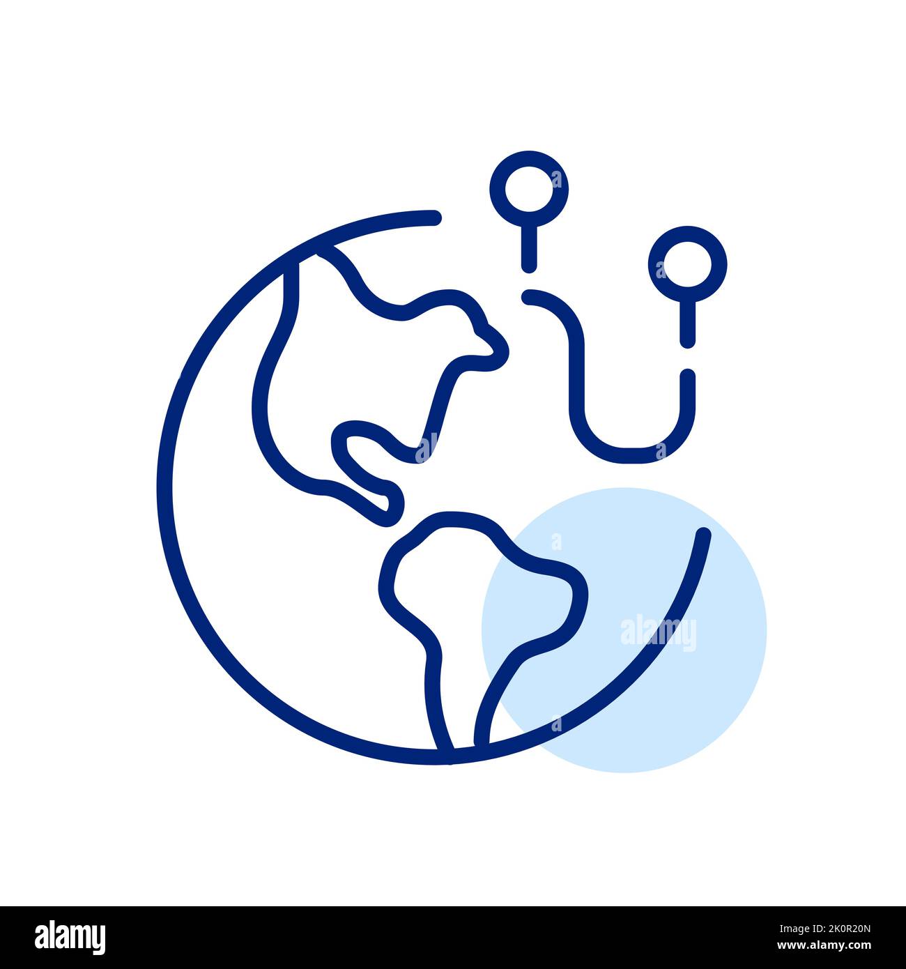 Path between location pins on Earth globe. Pixel perfect, editable stroke line icon Stock Vector ...