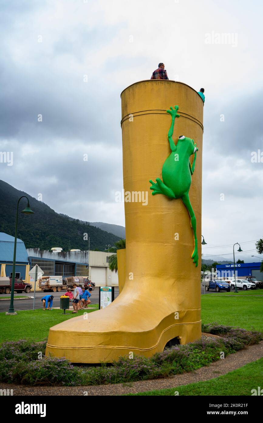 The large yellow gum boot tourist attraction in Tully Queensland ... The large yellow gum boot tourist attraction in Tully Queensland ...