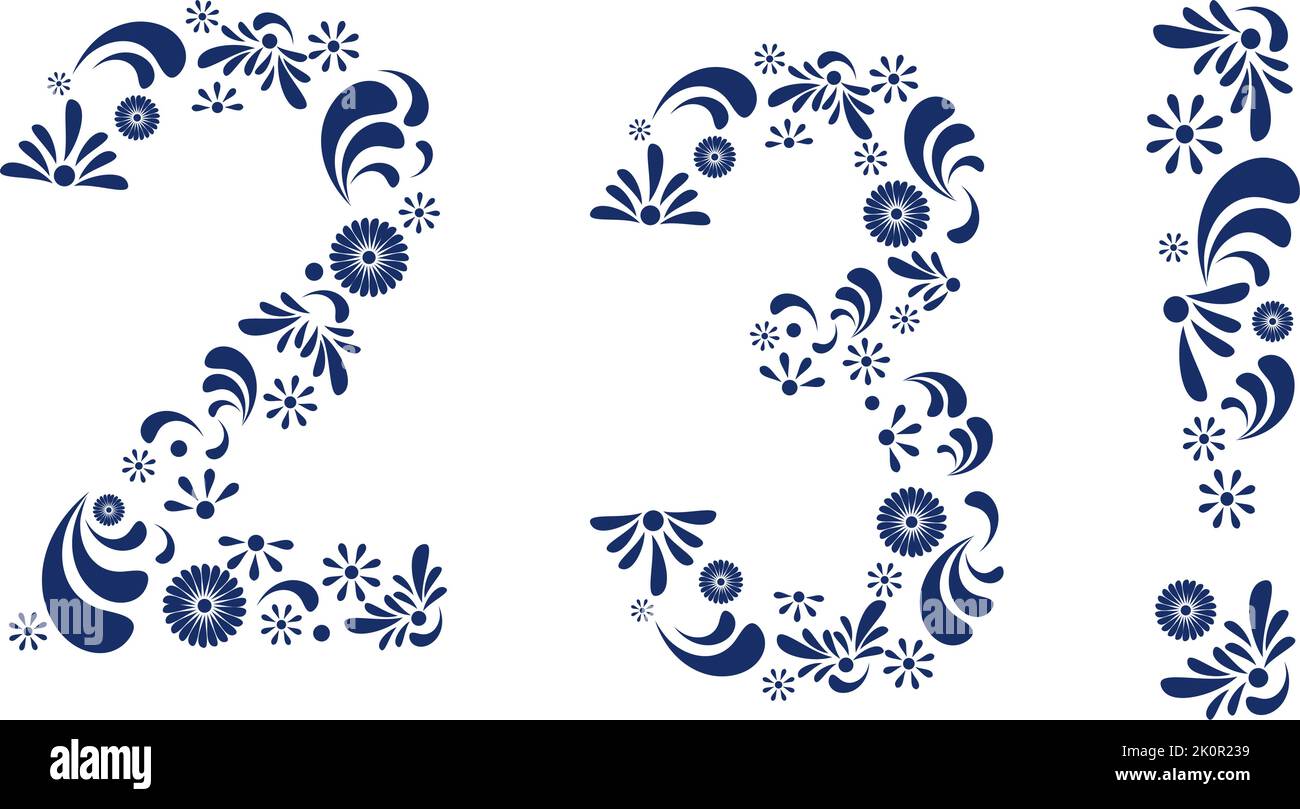 mexican talavera symbols and numbers floriture pattern illustration set ...