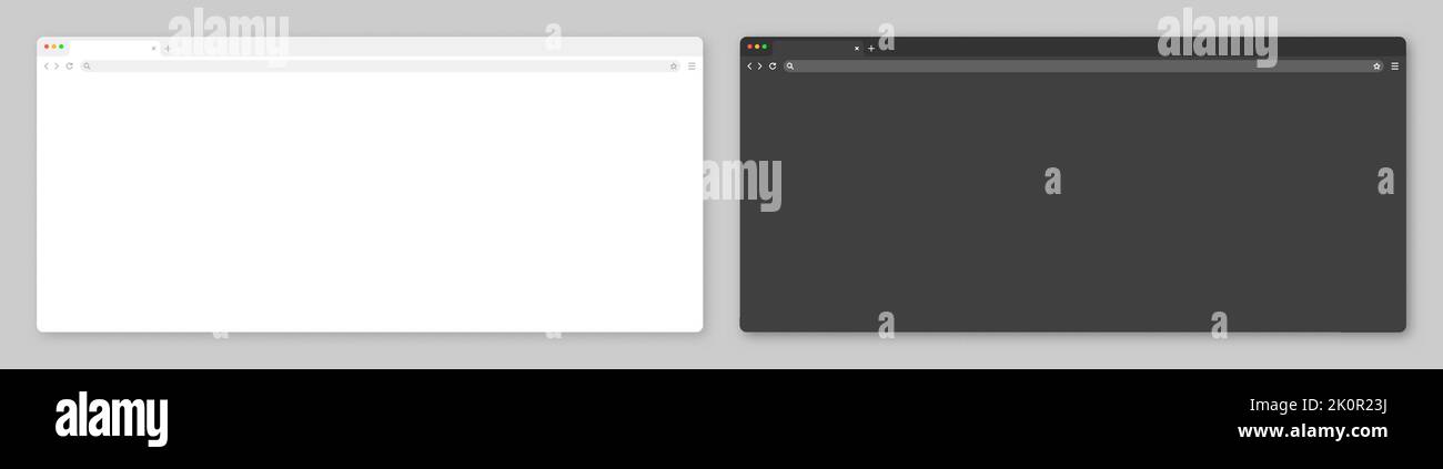 Blank web browser window with tab, toolbar and search field. Modern website, internet page in ...