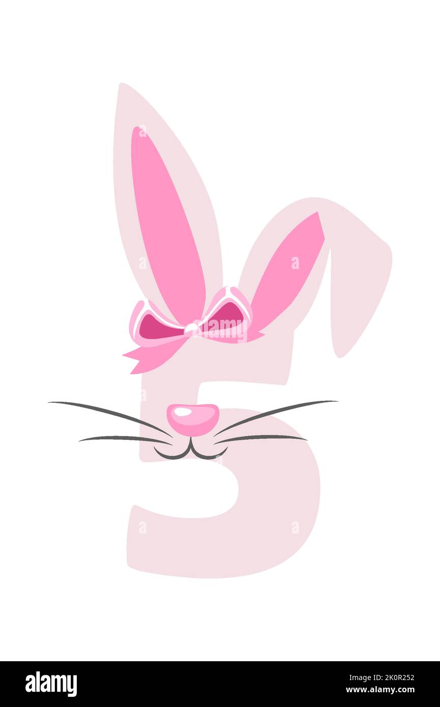 Funny bunny number 5 for kids. Five digit in the form of a rabbit ...
