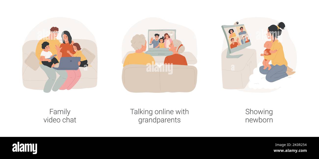 Family online communication isolated cartoon vector illustration set ...