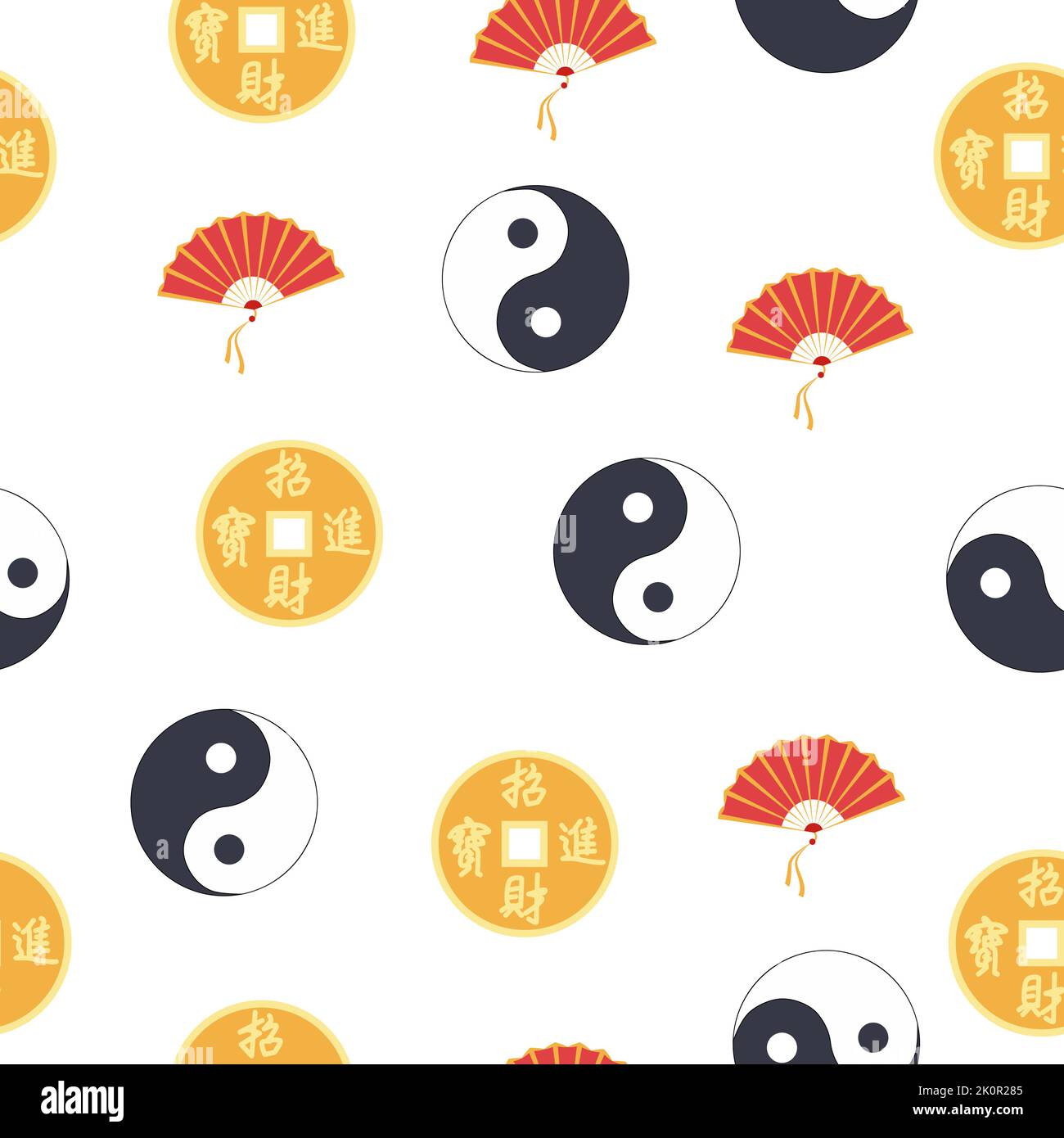 Chinese seamless pattern with feng shui chinese coin with hole, yin ...