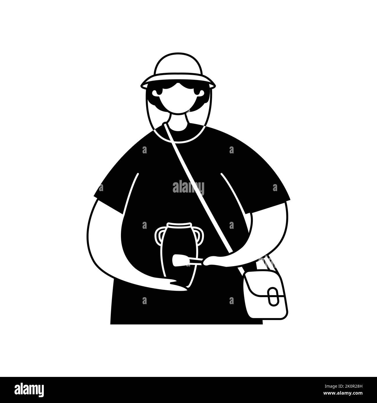 Vector illustration of an archaeologist with an antique vase in his ...