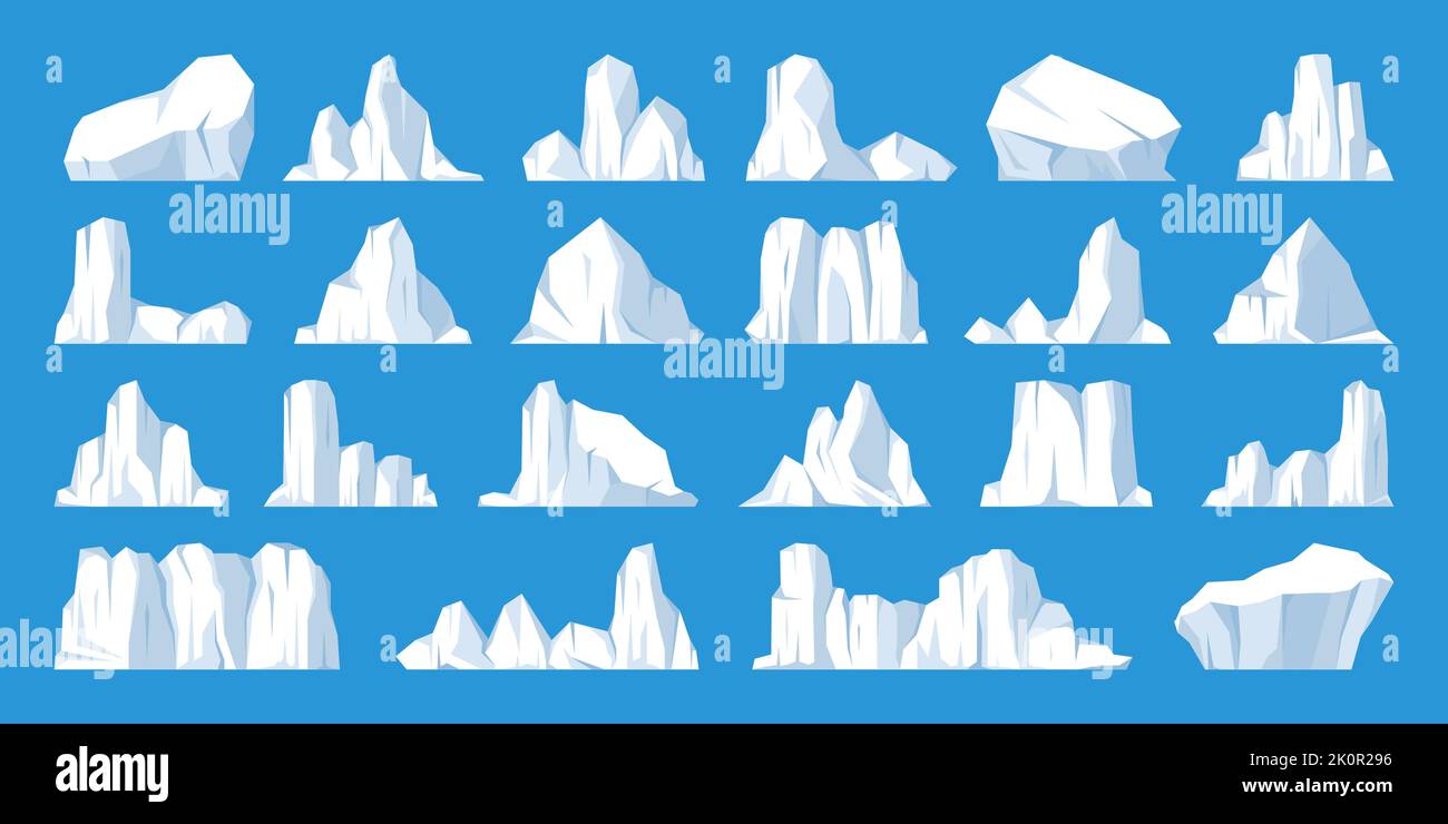 Floating icebergs collection. Drifting arctic glacier, block of frozen ...