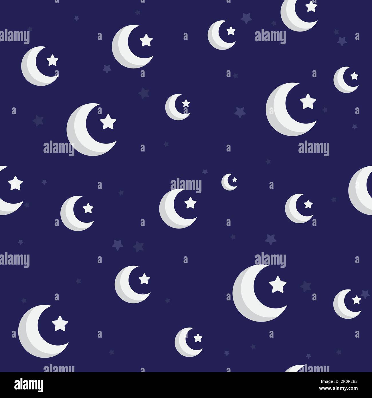 A seamless pattern of the moon crescent and a star on a blue background ...