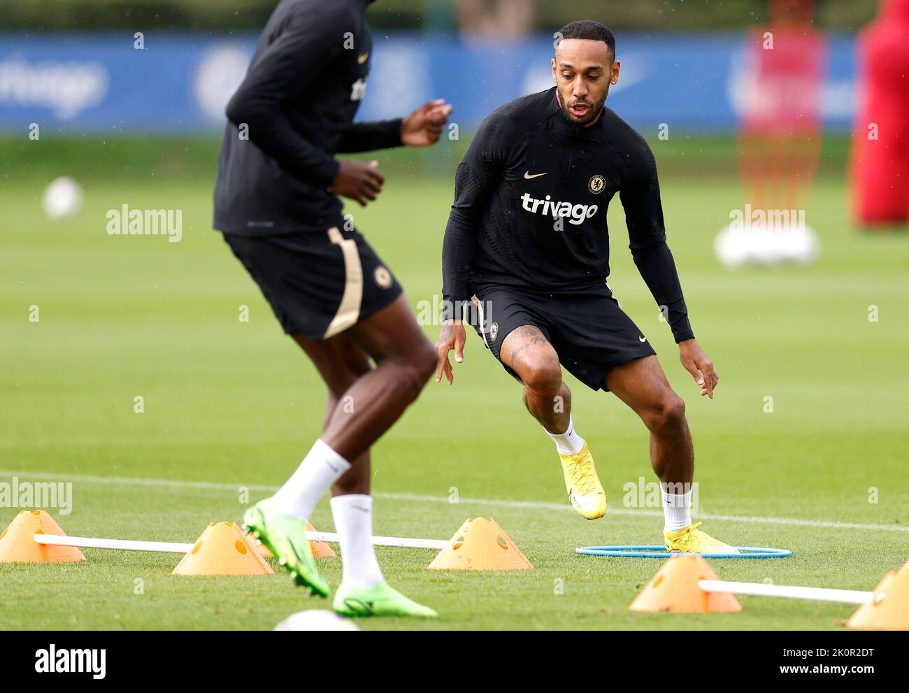 Chelsea's Pierre-Emerick Aubameyang (right) during a training session ...