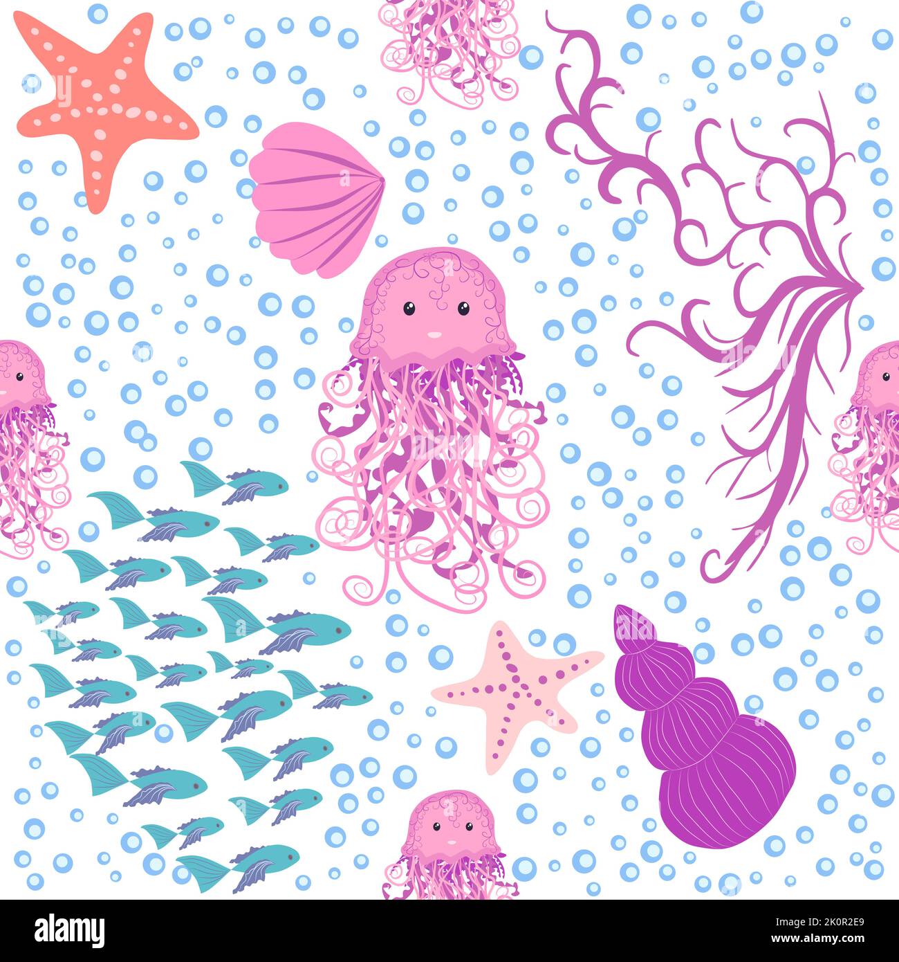 Jellyfish animals bright seamless patterns. Seamless pattern with ...