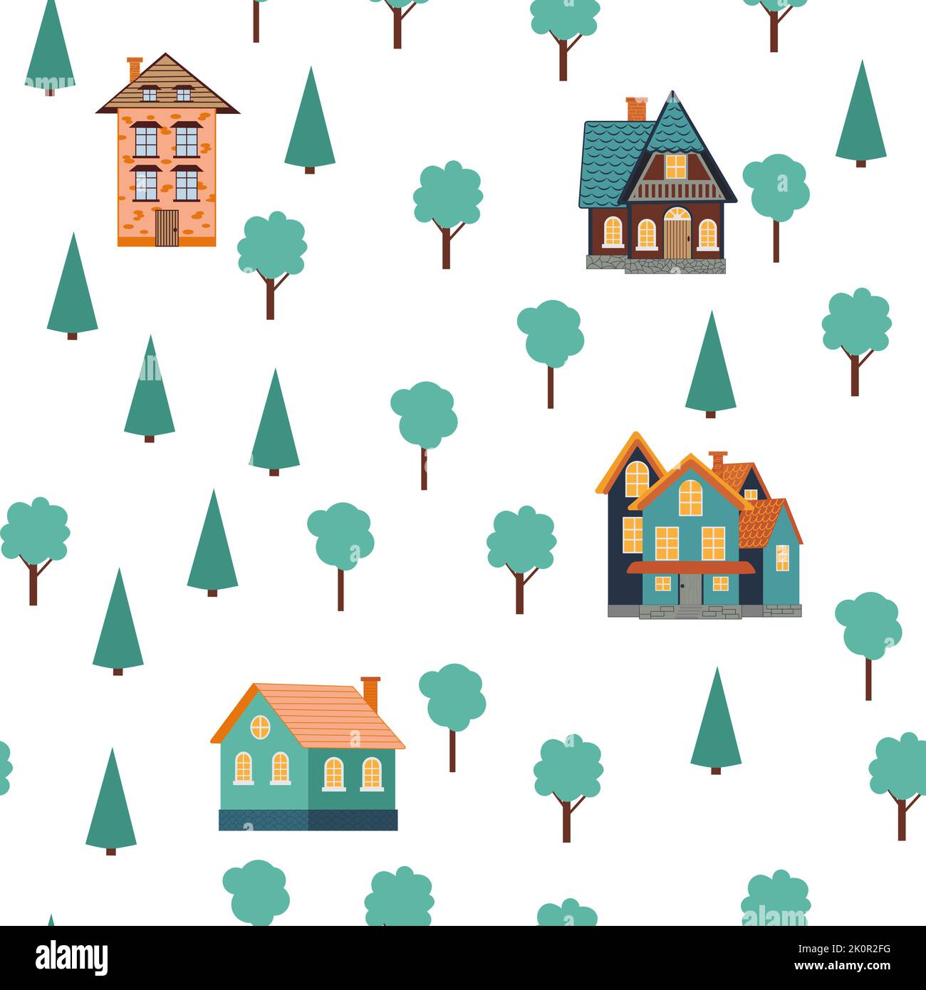 Seamless pattern of different colorful houses. Pattern seamless kids ...