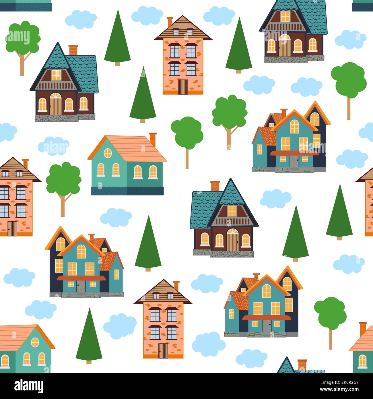 Seamless pattern of different colorful houses. Pattern seamless kids ...