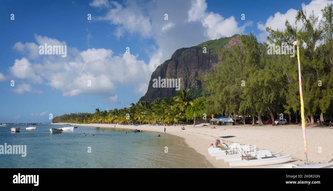 Mauritius, Mascarene Islands. Le Morne beach with the mountain of Le ...