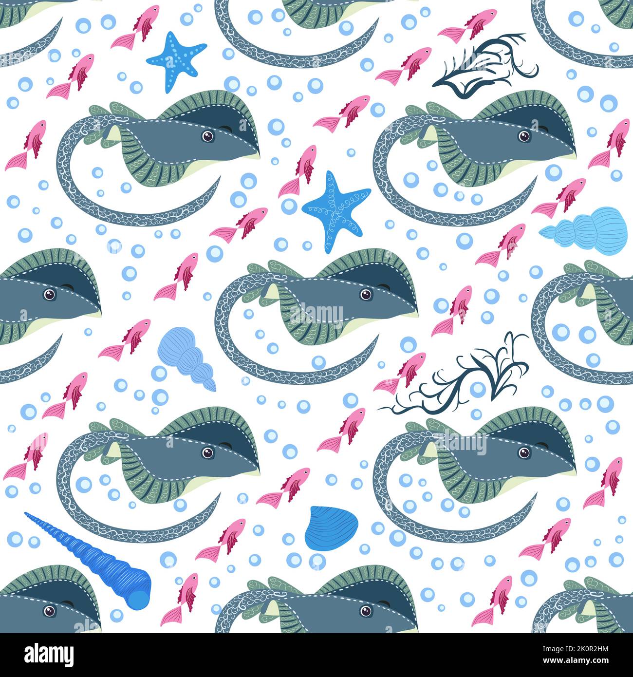 Stingray, Batomorphi sea life, fish, animals bright seamless pattern ...