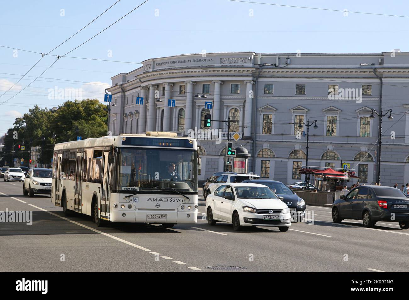 Saint Petersburg, Russia. 12th Sep, 2022. A bus carries passengers ...