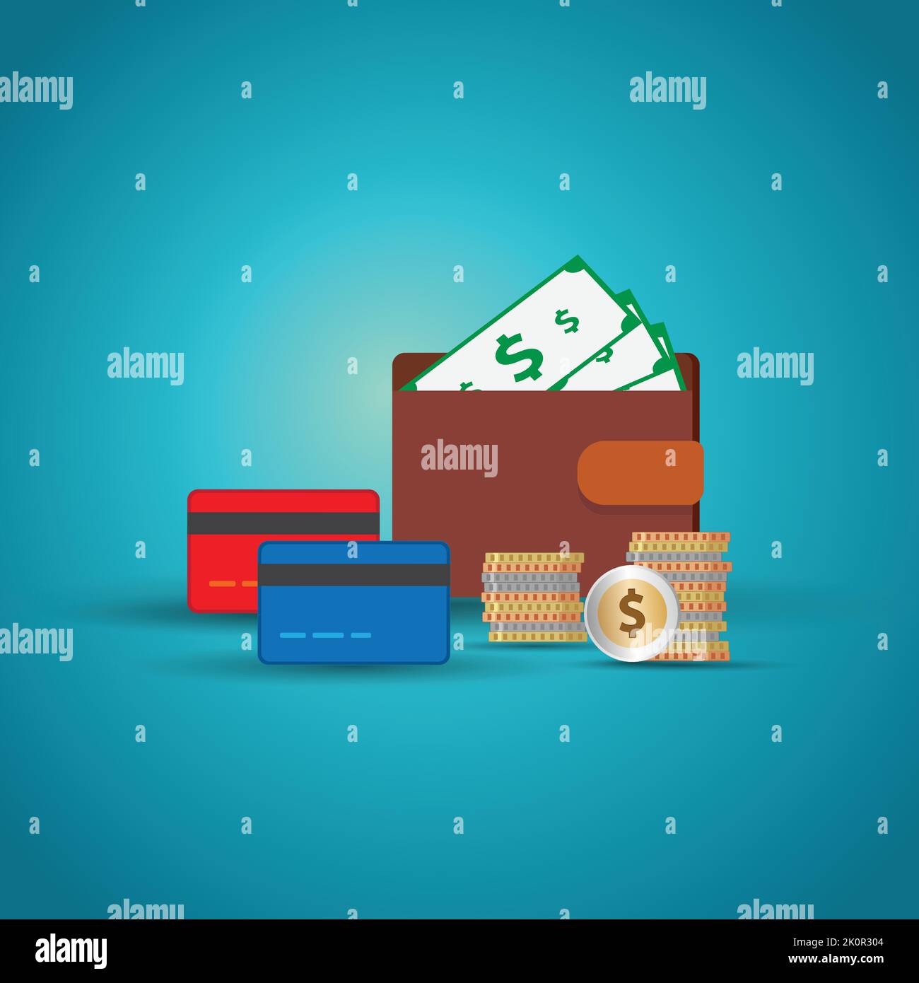 Coins, paper money in a wallet and cards Stock Vector Image & Art - Alamy