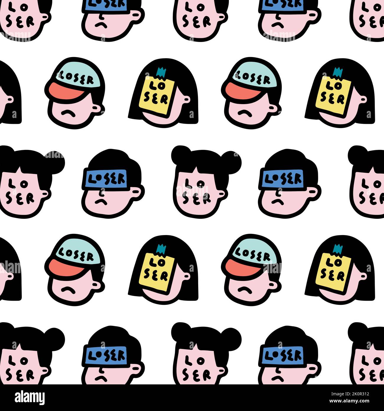 Pattern vector illustration of people face with word “loser” in cartoon ...