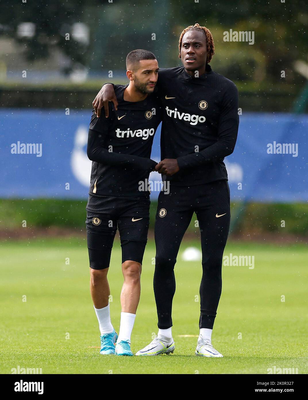 Chelsea's Trevoh Chalobah (right) and Hakim Ziyech during a training ...