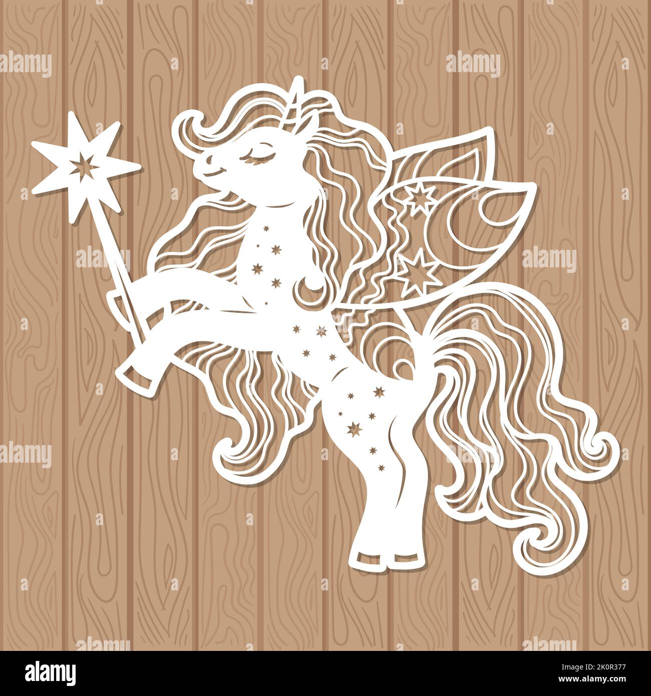 Template for laser cutting of any materials. Unicorn with a magic wand ...