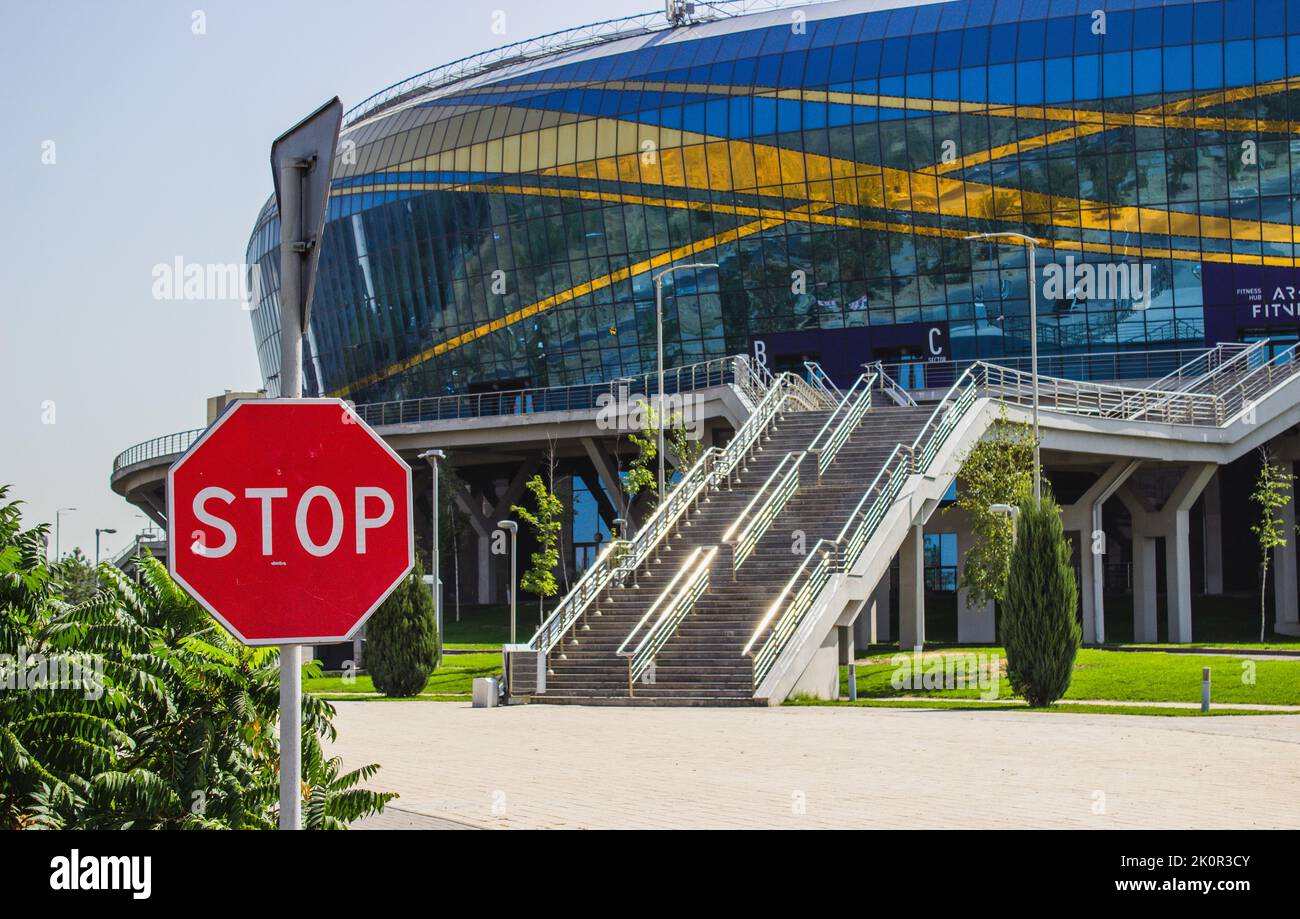 Stop sign on entrance to stadium Stock Photo - Alamy
