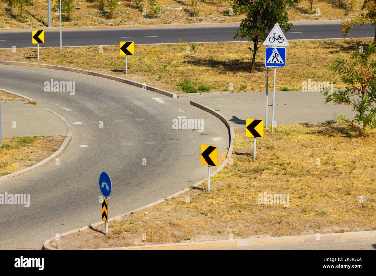 Road reverse signs with pedestrian crosswalk caution sign Stock Photo ...