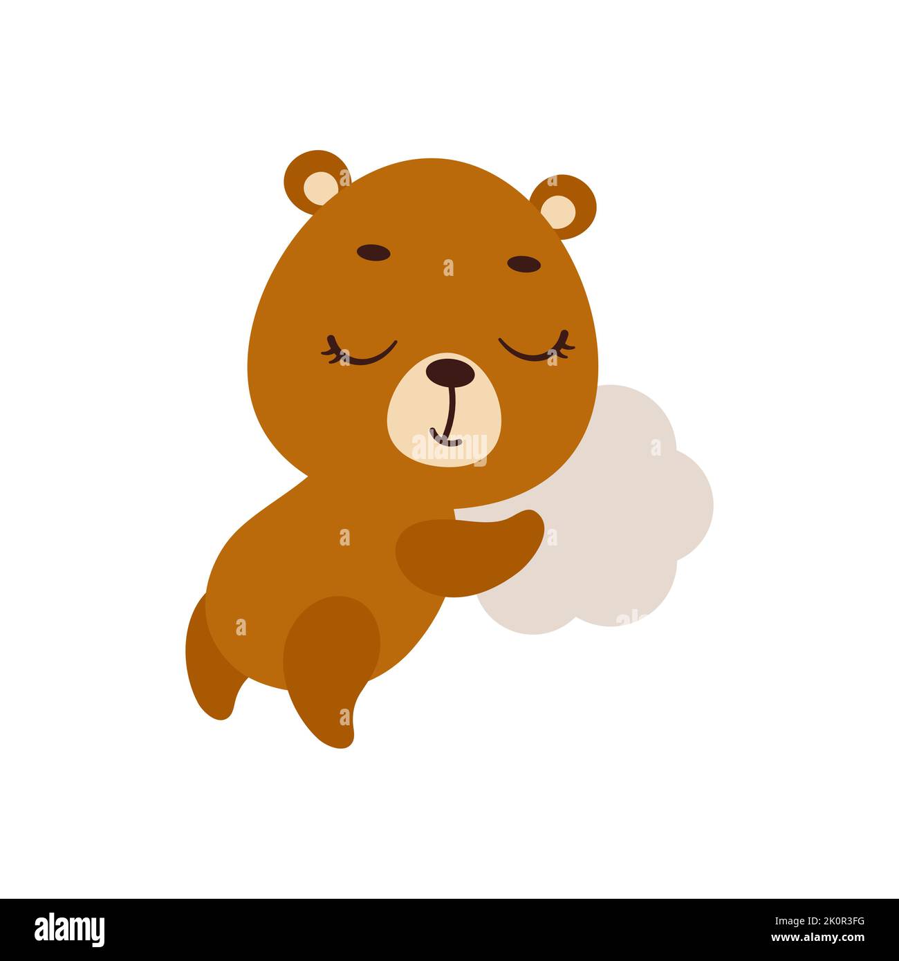 Cute little bear sleeping on cloud. Cartoon animal character for kids t ...