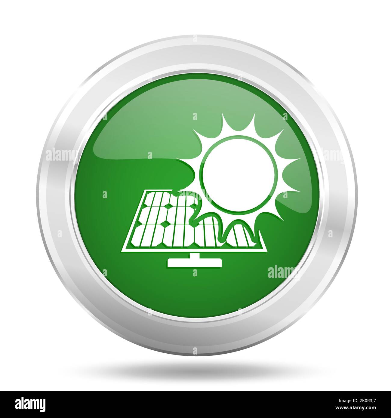Solar power, photovoltaic concept green web button, silver metallic ...