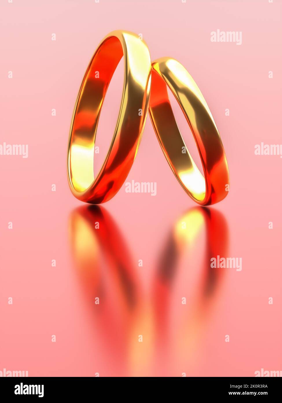 Illustration of two wedding gold rings. Unity concepts. 3d rendering ...