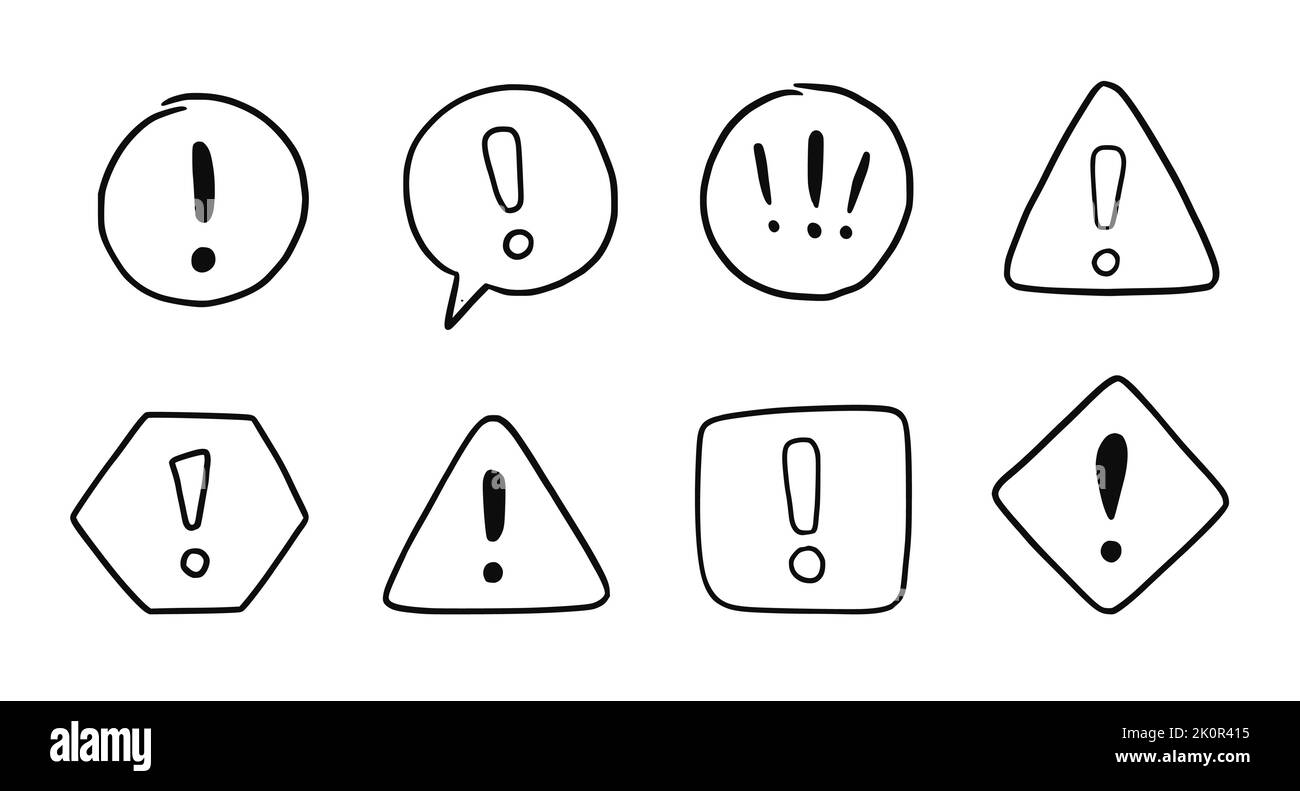 Hand drawn exclamation mark, alert sign set. Scribble doodle ...