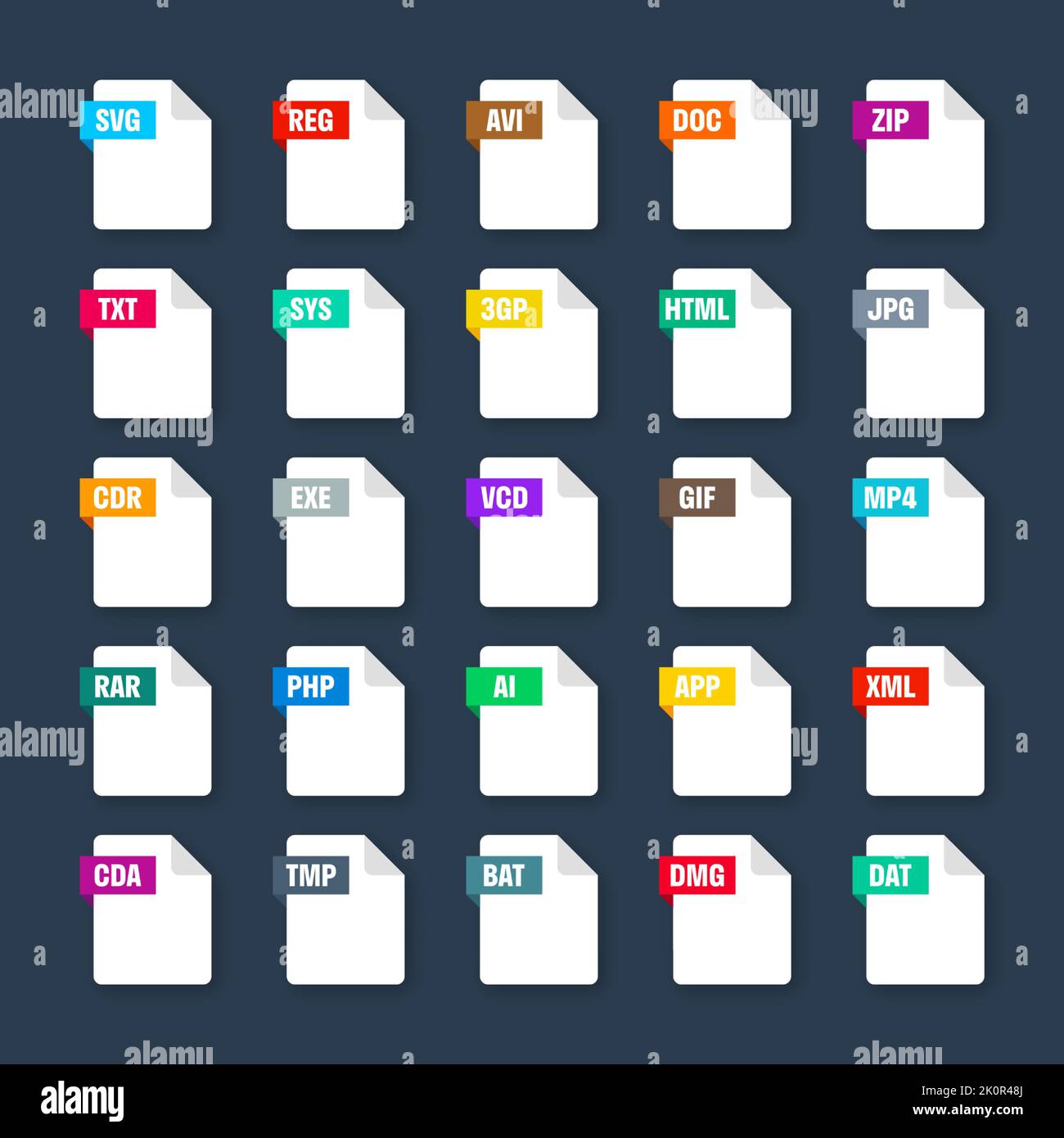 Common system file formats. Document types and extensions. Flat style ...