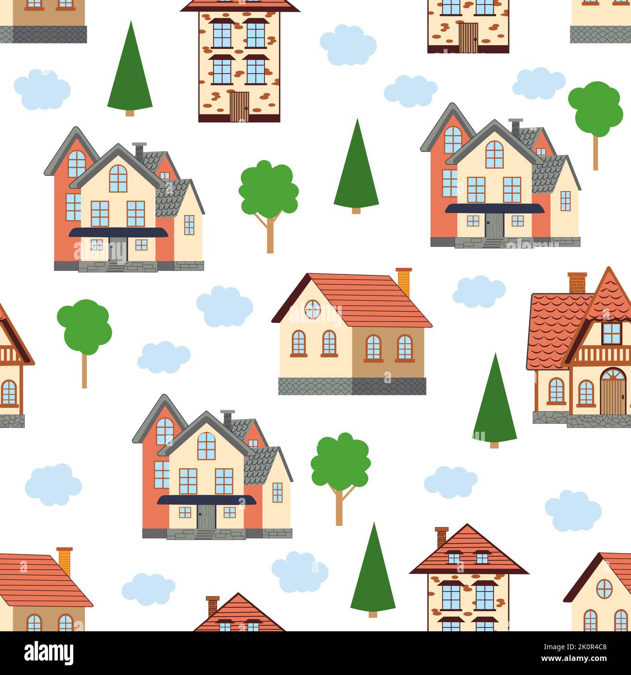 Seamless pattern of different colorful houses. Pattern seamless kids ...