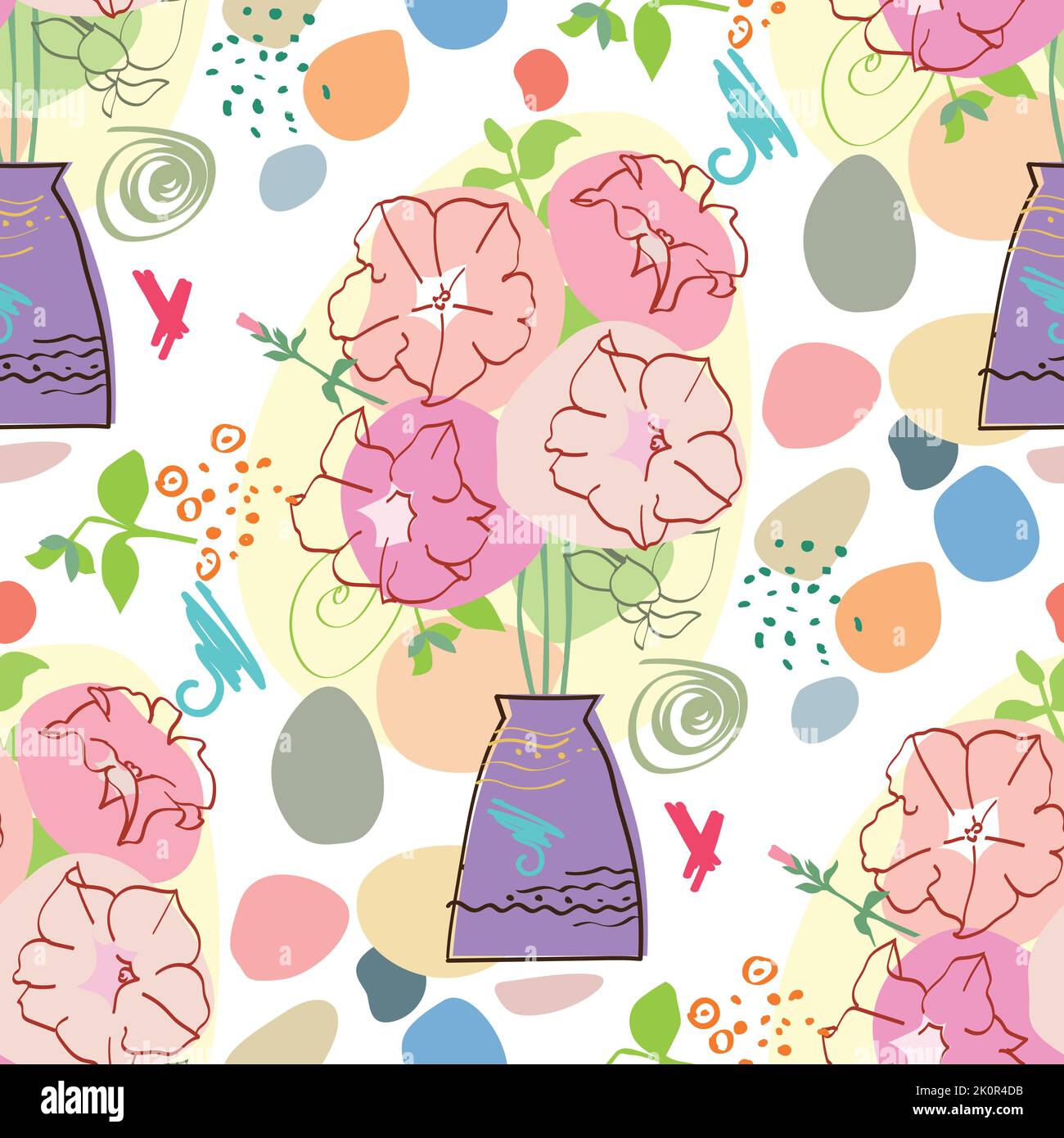 Seamless abstract with vases. Trendy still life collage with pot, plant ...