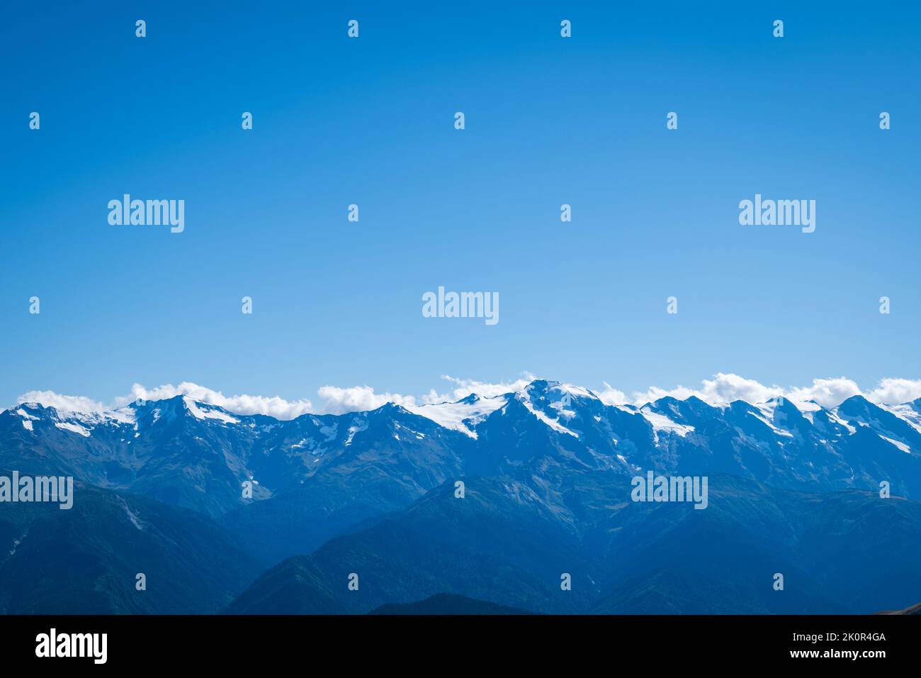 snow capped mountain range in Mestia, Svaneti region in Georgia ...
