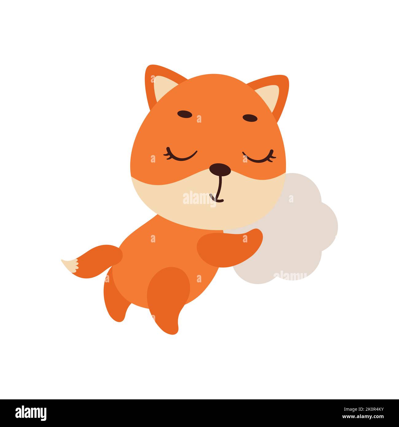 Cute little fox sleeping on cloud. Cartoon animal character for kids t ...