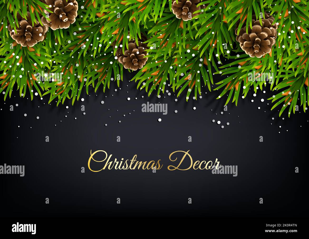 Christmas card, layout of fir branches with cones and snow. The border ...