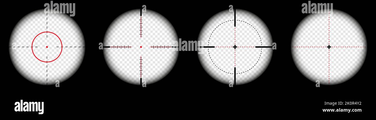 Weapon sights, sniper rifle optical scope on black background. Hunting ...