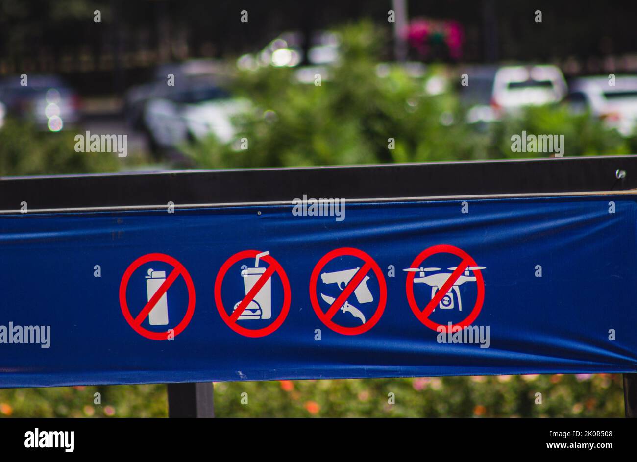 prohibition signs stadium entrance no food no guns no drone Stock Photo ...