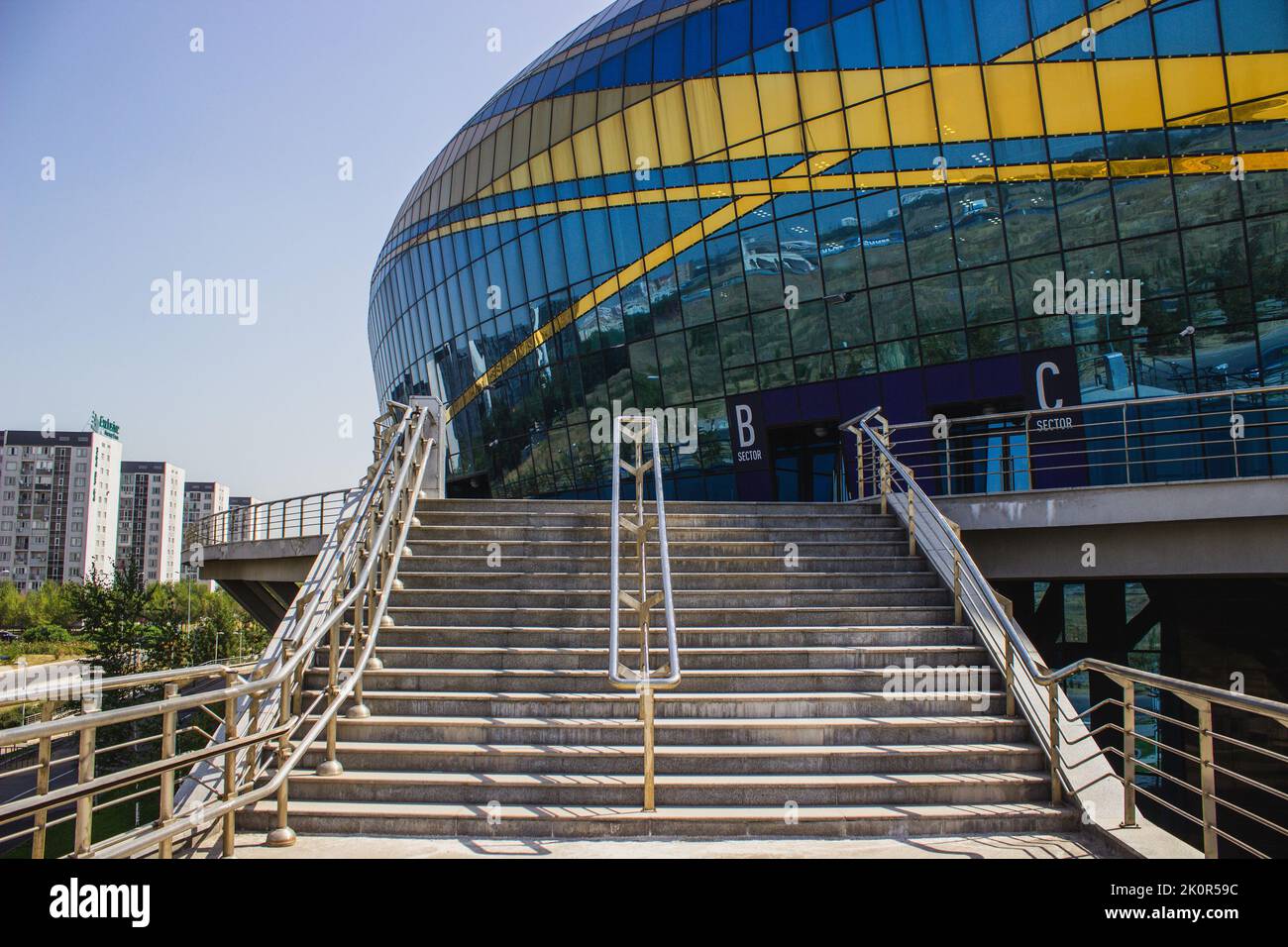 tall cement stair concrete in front of city stadium, Almaty arena Stock ...