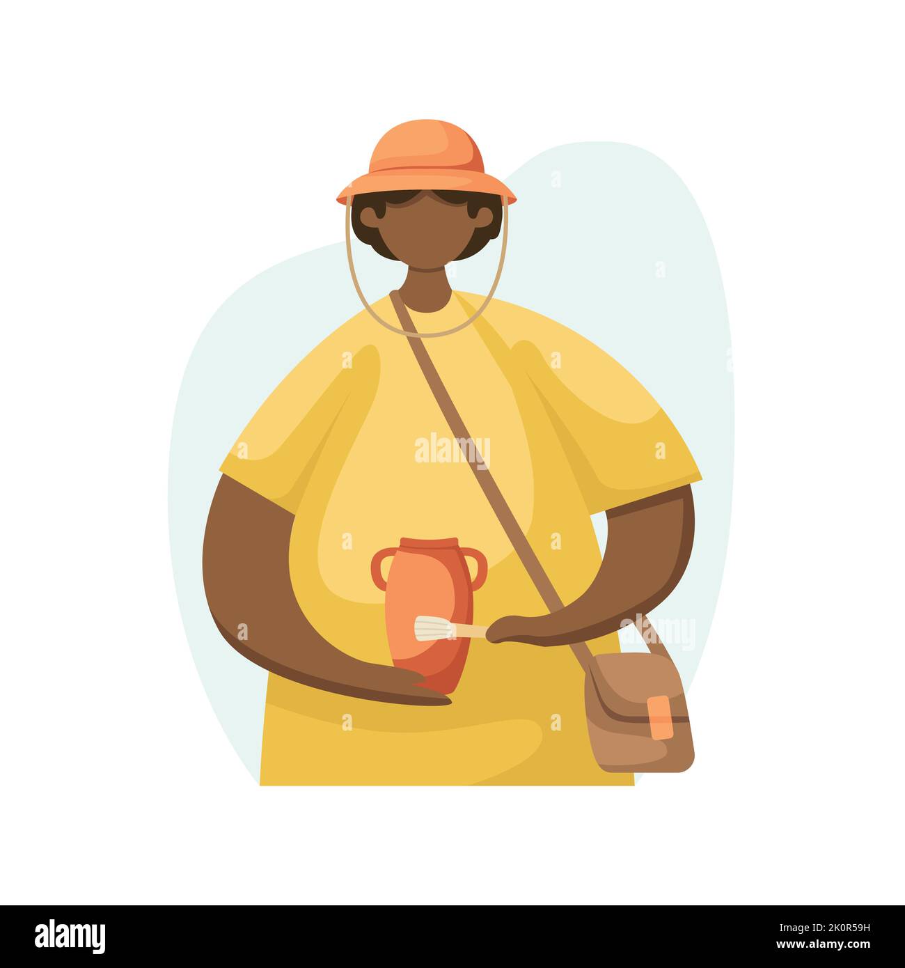 Vector illustration of an archaeologist with an antique vase in his ...