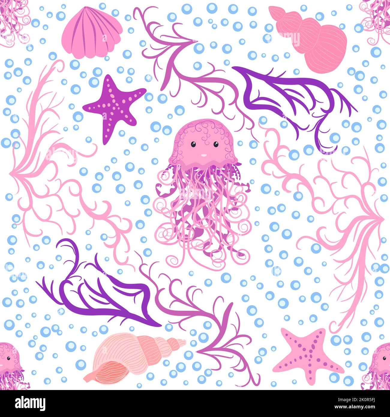Jellyfish animals bright seamless patterns. Seamless pattern with ...