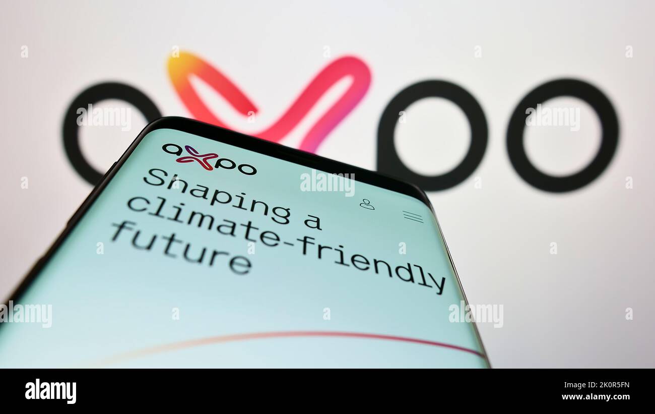 Mobile phone with website of Swiss energy company Axpo Holding AG on ...