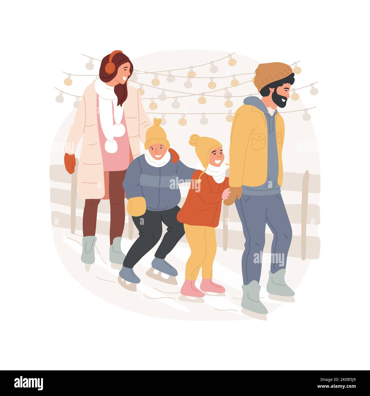 Ice rink isolated cartoon vector illustration. Happy family with kids ...