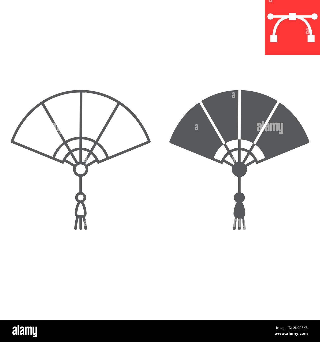 Chinese folding fan line and glyph icon, accessory and tessen, Japenese ...
