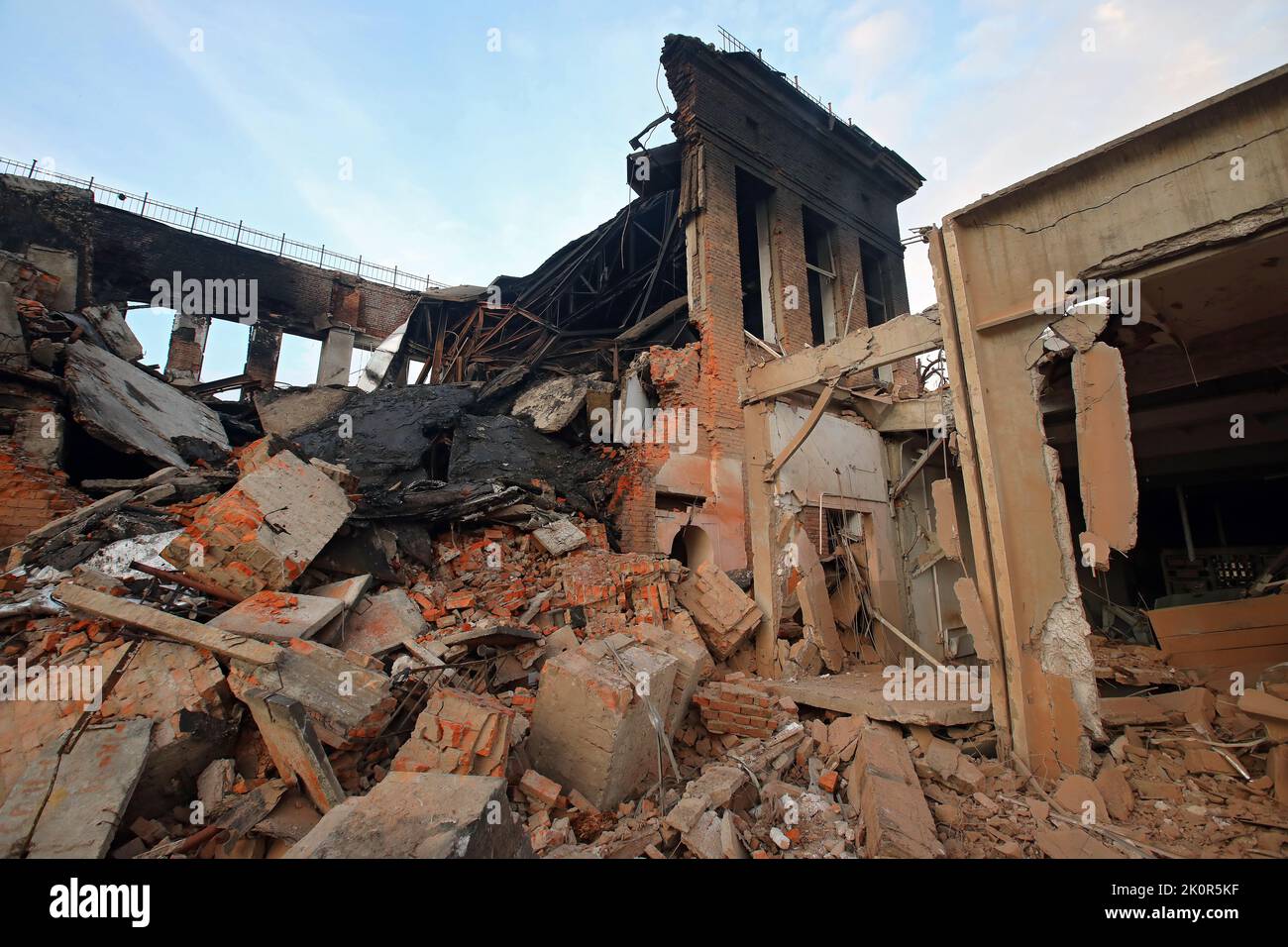 KHARKIV, UKRAINE - SEPTEMBER 12, 2022 - Electrical substation destroyed ...