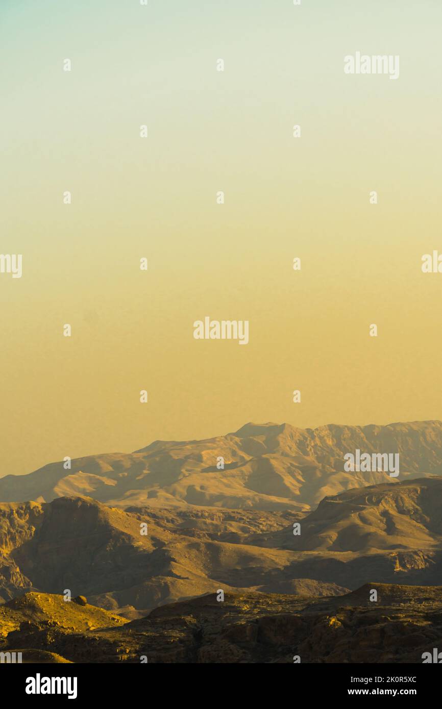 the landscape of desert and mountains in Jordan. vertical shot. High ...