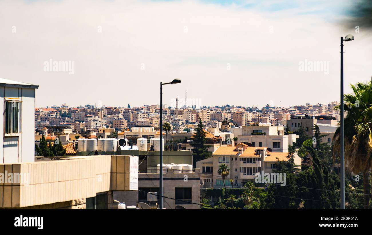 magnificent view of Amman, Jordan. Small and old buildings. High ...
