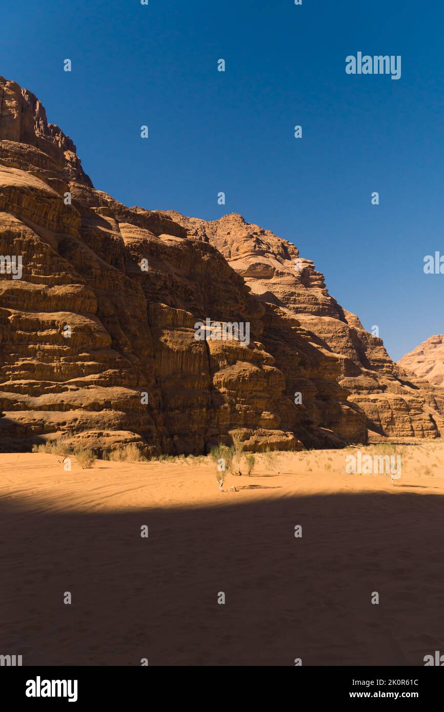 View of famous and beautiful wadi rum desert in Jordan. Rock formation ...